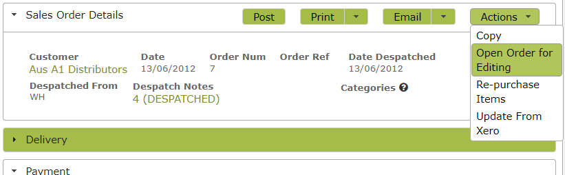 Vinsight Documentation | Despatching Sales Orders - Vinsight Documentation