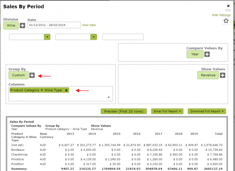 Vinsight Documentation | Sales Reporting Using Categories - Vinsight Documentation