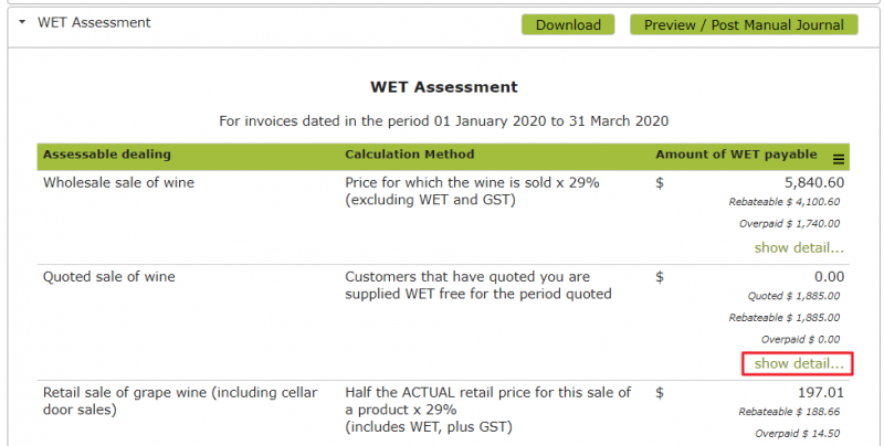 Vinsight Documentation | End of Period WET Tax tasks - Vinsight Documentation