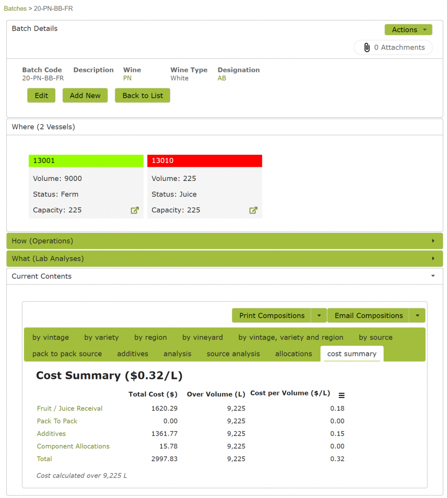 Vinsight Documentation | Costing Information (for Harvests & Bulk ...
