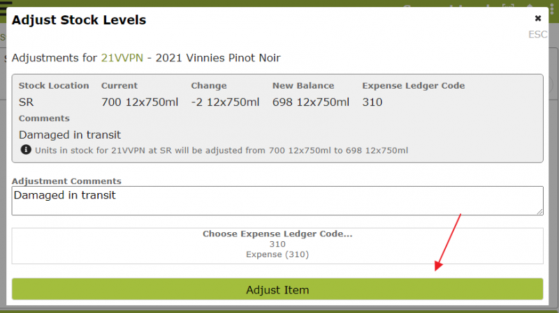 Vinsight Documentation | Stock Adjustments - Vinsight Documentation