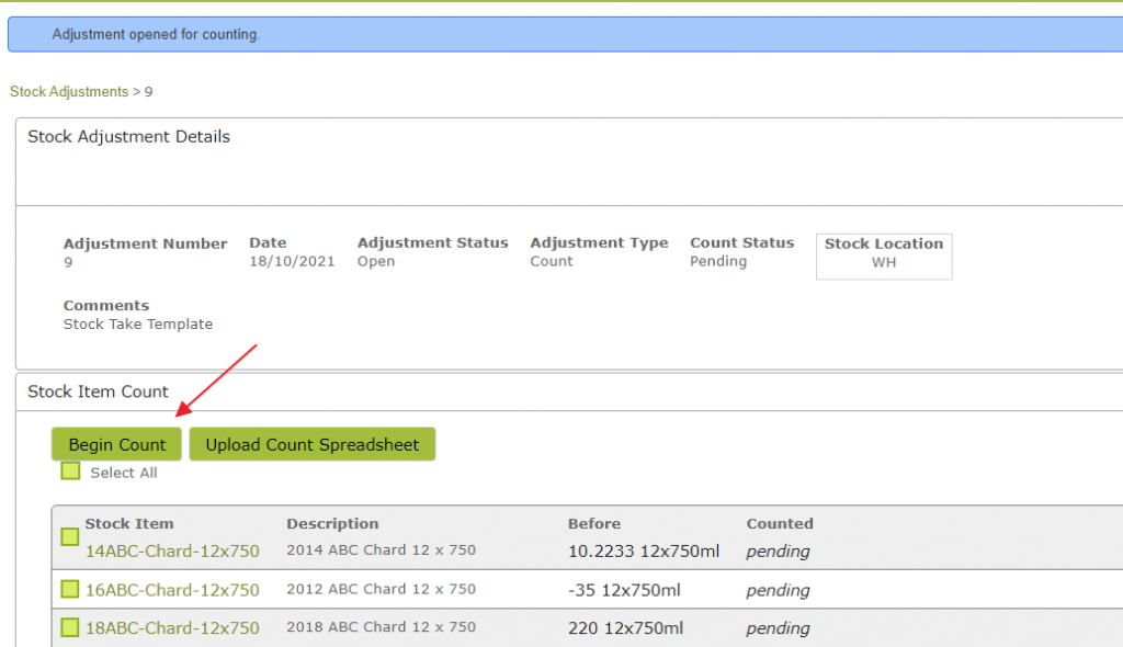 Vinsight Documentation | Stock Adjustments - Vinsight Documentation