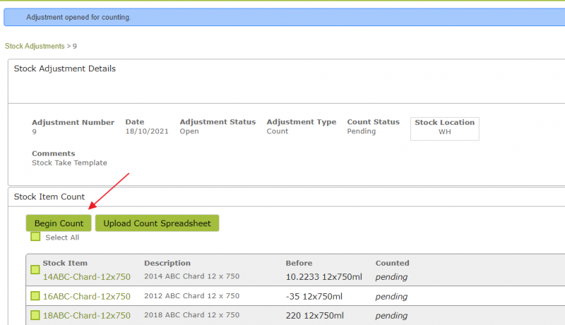 Vinsight Documentation | Stock Adjustments - Vinsight Documentation