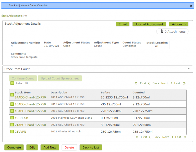 Vinsight Documentation | Stock Adjustments - Vinsight Documentation