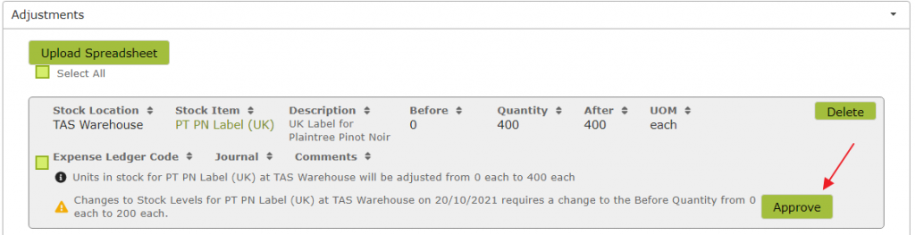 Vinsight Documentation | Stock Adjustments - Vinsight Documentation