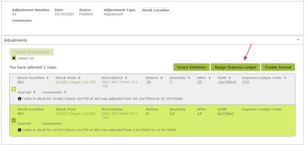 Vinsight Documentation | Stock Adjustments - Vinsight Documentation