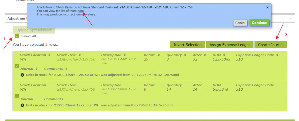 Vinsight Documentation | Stock Adjustments - Vinsight Documentation