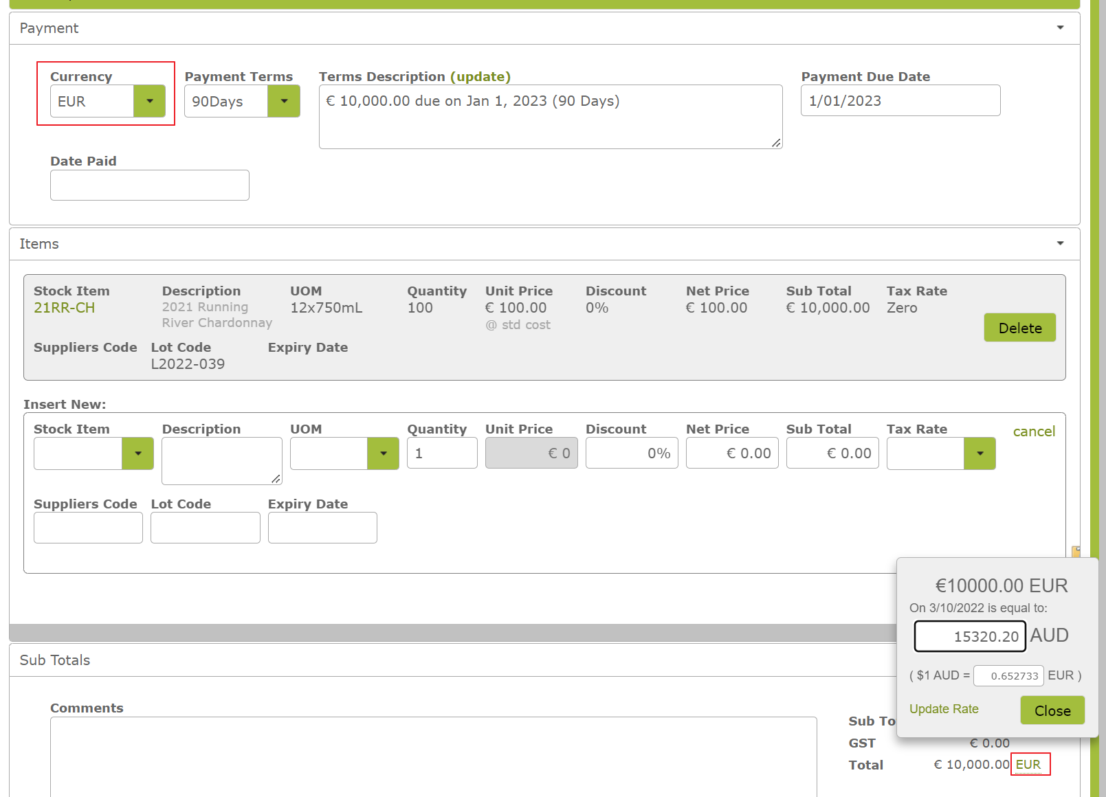 Vinsight Documentation | Foreign Currency Purchases - Vinsight Documentation