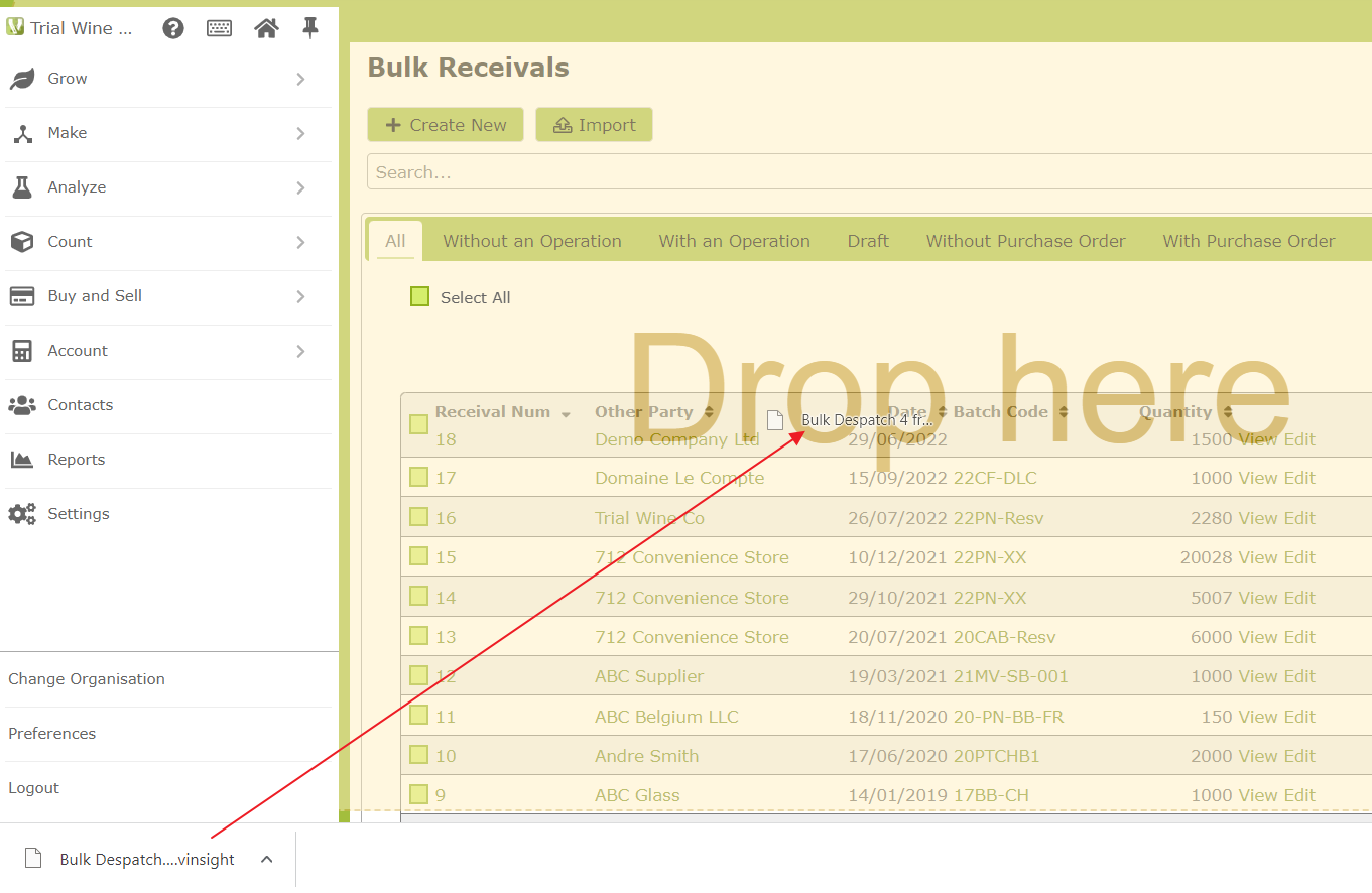 Vinsight Documentation | Sending and Receiving bulk from other companies - Vinsight Documentation